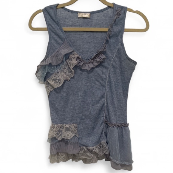 Vintage | Tops | Forla Paris Boho Blue Ruffle Details Ribbed Tank Top ...